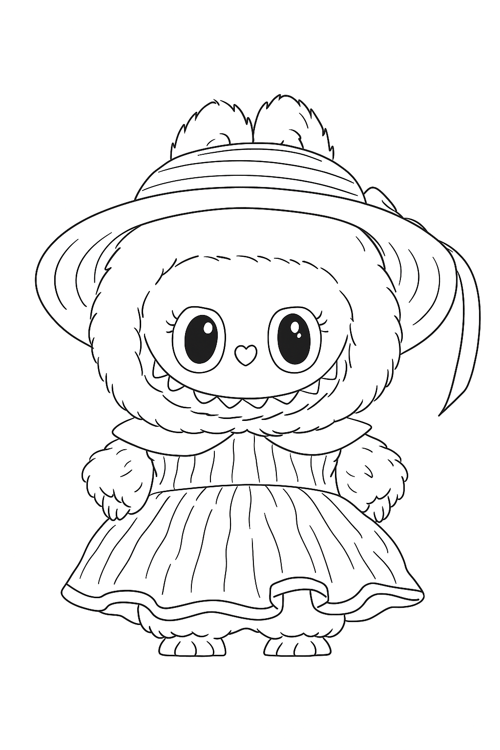 Labubu in Spring Dress Coloring Page - Sweet Girl Style